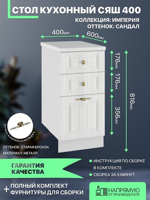 Шкаф кухонный напольный ДСВ Мебель Империя СЯШ 400 40х52х71.6