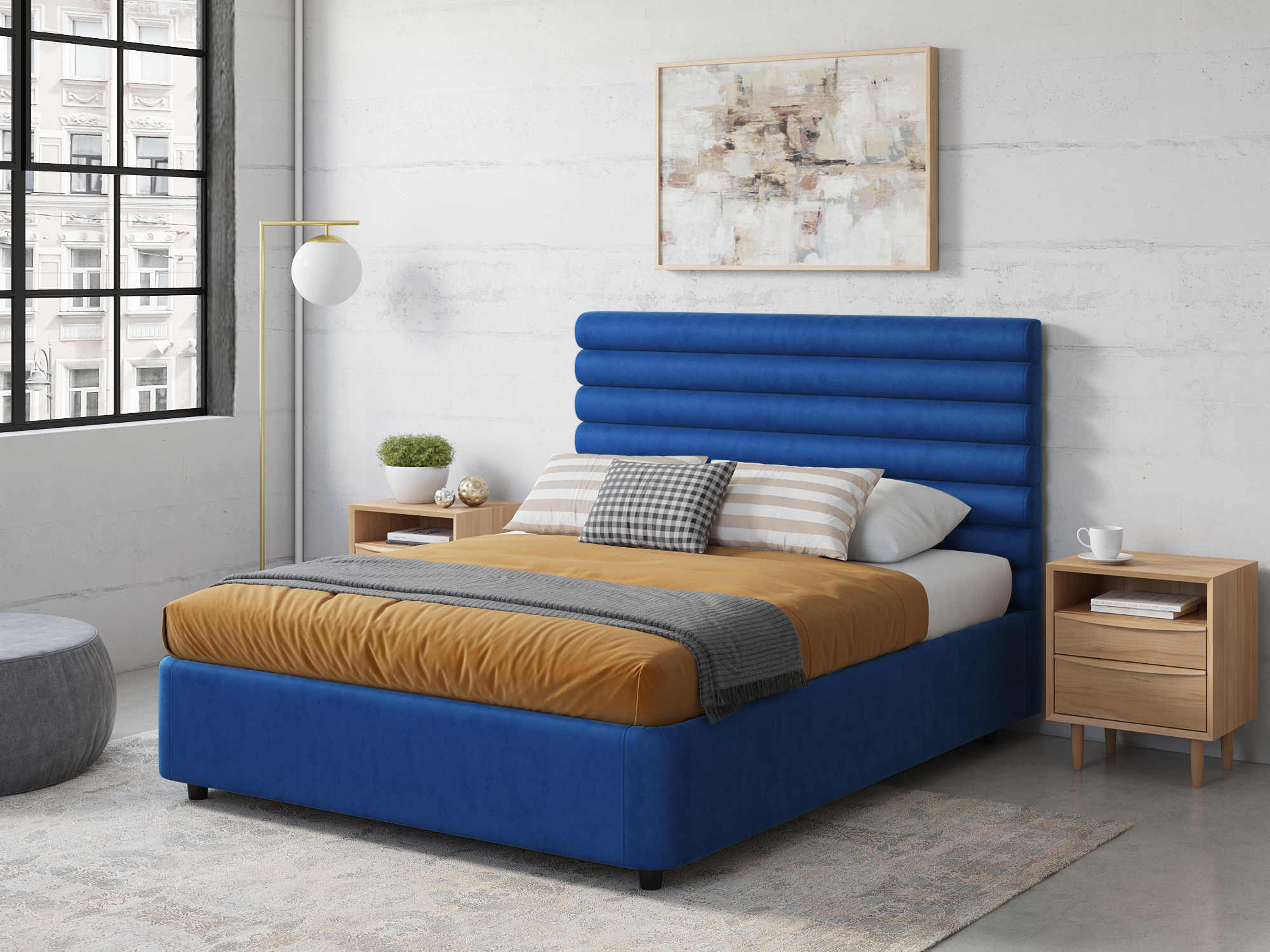 Двуспальная кровать ARMOS без ПМ Clare Велюр Vip 10 синий 160х200