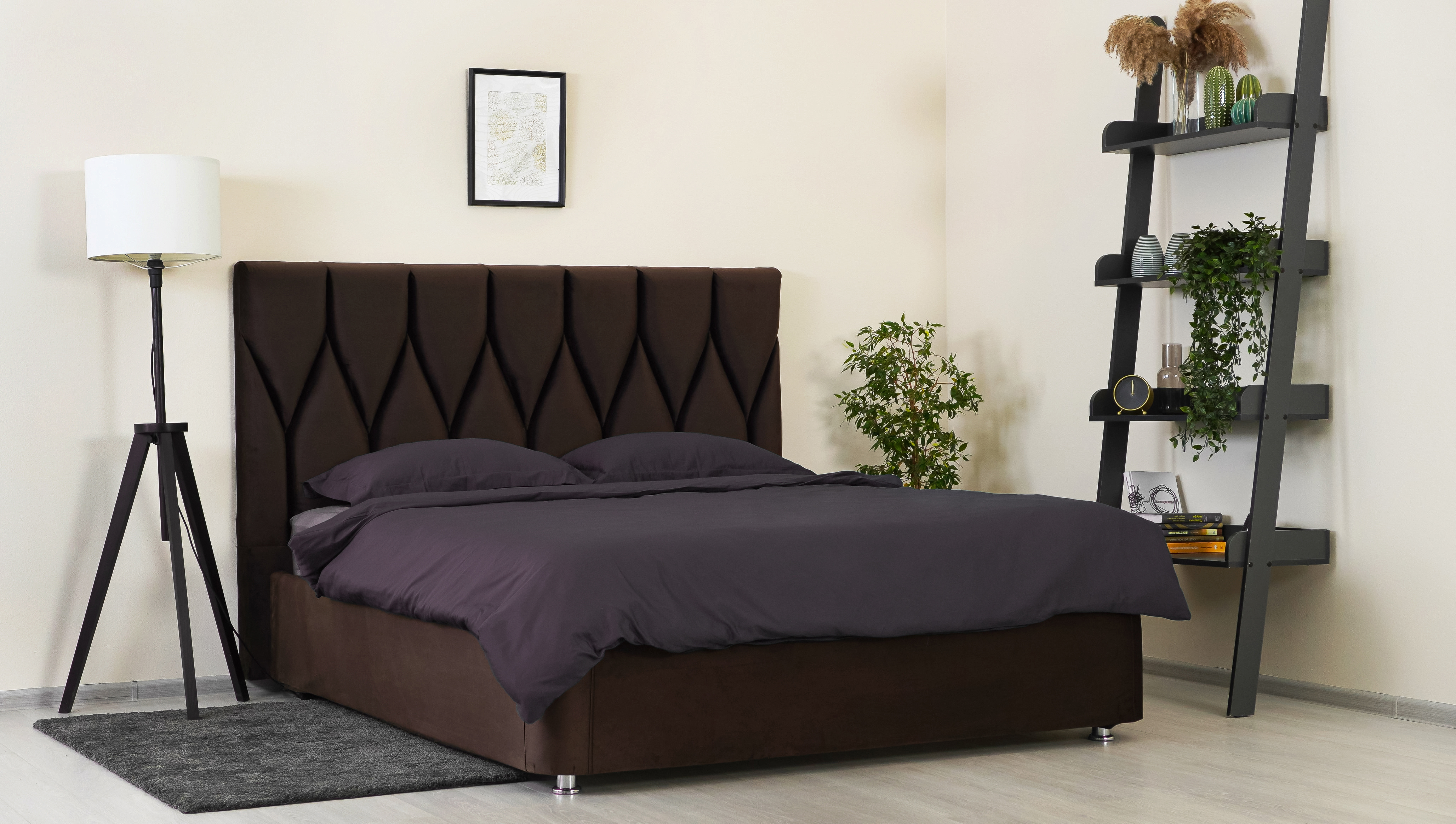 Двуспальная кровать ARMOS без ПМ Alice mini Велюр Vip 5 Тёмно-коричневый 160х200