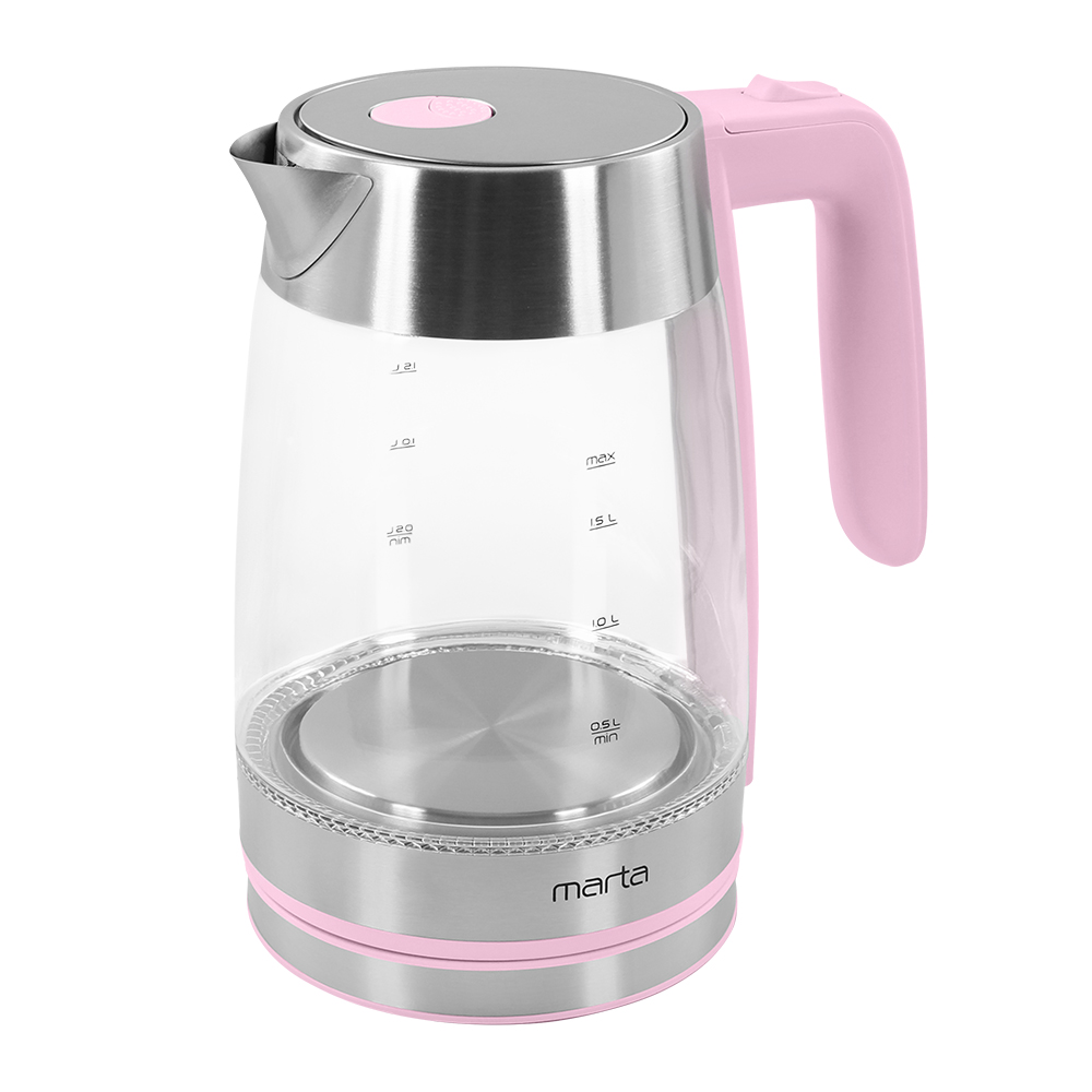 Чайник электрический Marta MT-4553 1.8 л прозрачный, розовый, серебристый