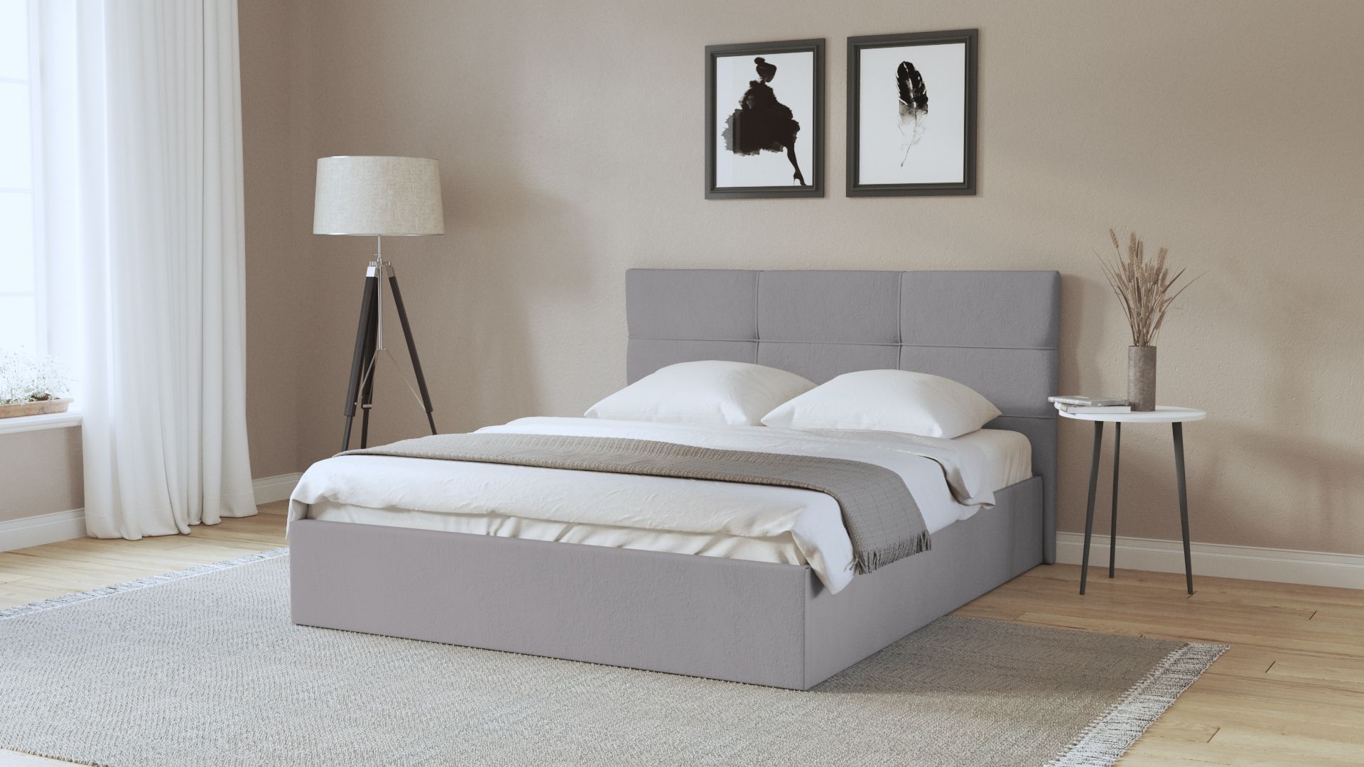 Двуспальная кровать ARMOS с ПМ Thea ECO Велюр Teddy 024 серый 140х200