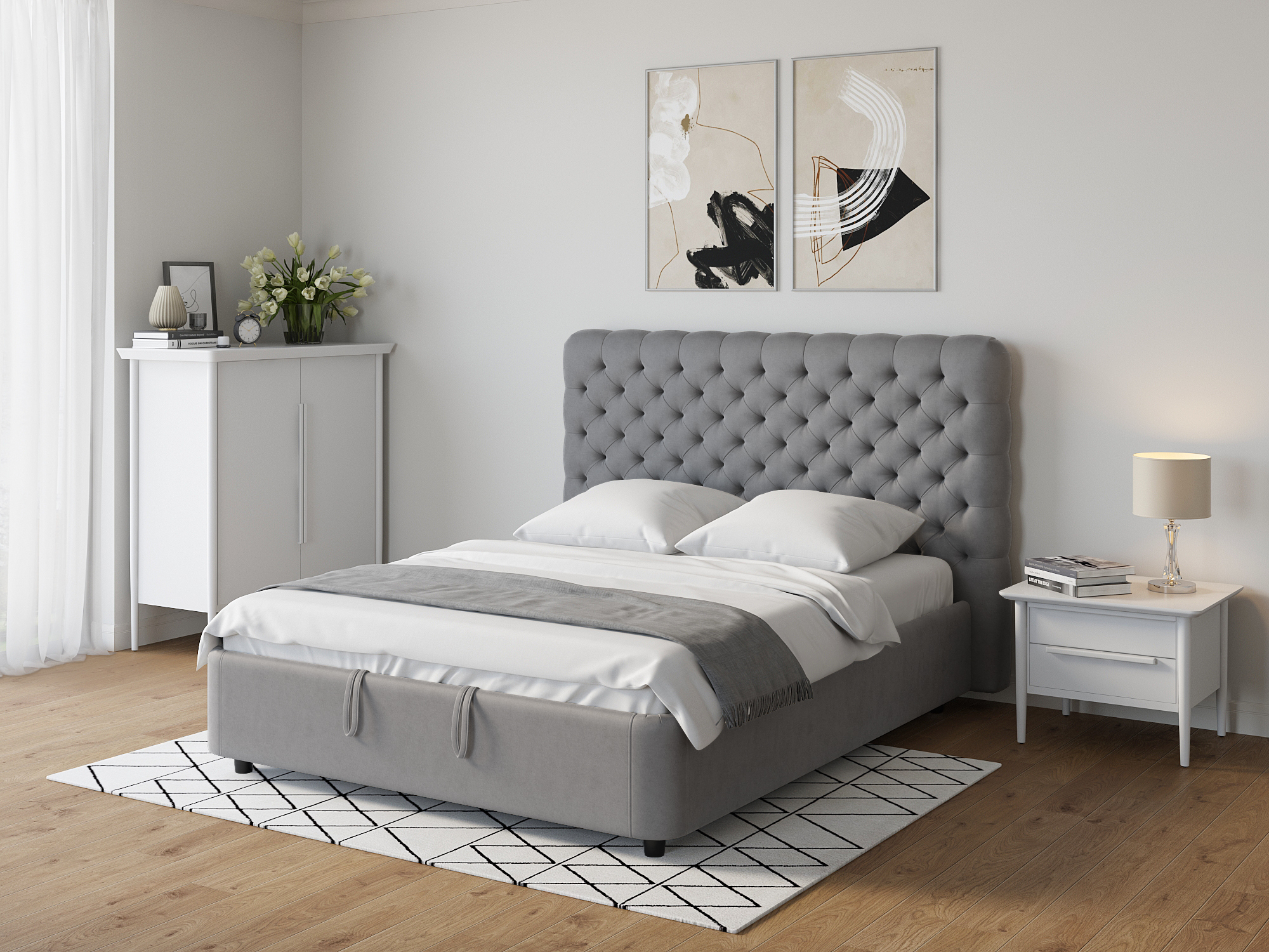 Двуспальная кровать ARMOS с ПМ Sally Велюр Vip 2 серый 140х200