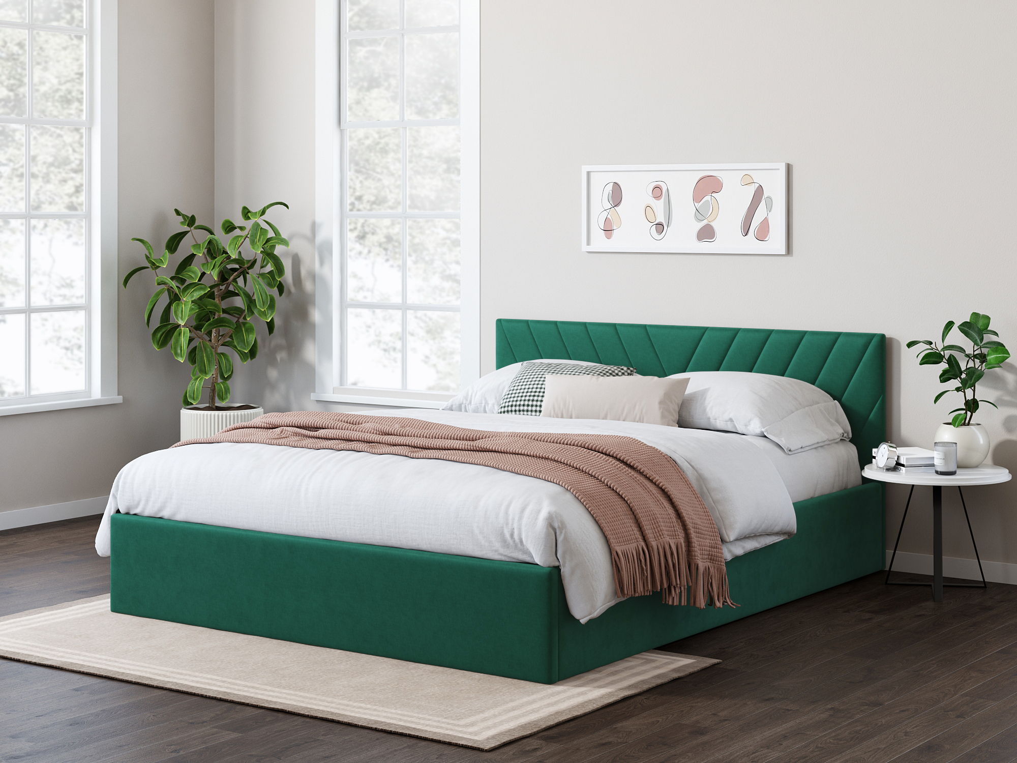 Двуспальная кровать ARMOS без ПМ Grace Велюр Teddy 626 зелёный 160х200