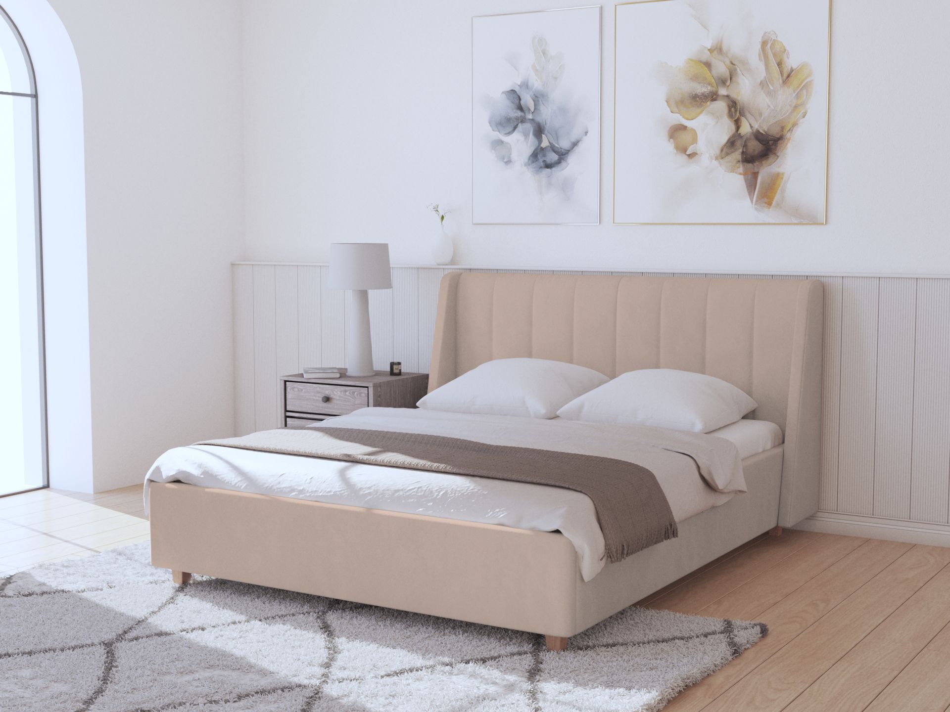 Двуспальная кровать ARMOS без ПМ Jenny Велюр Vip 1 белый 140х200