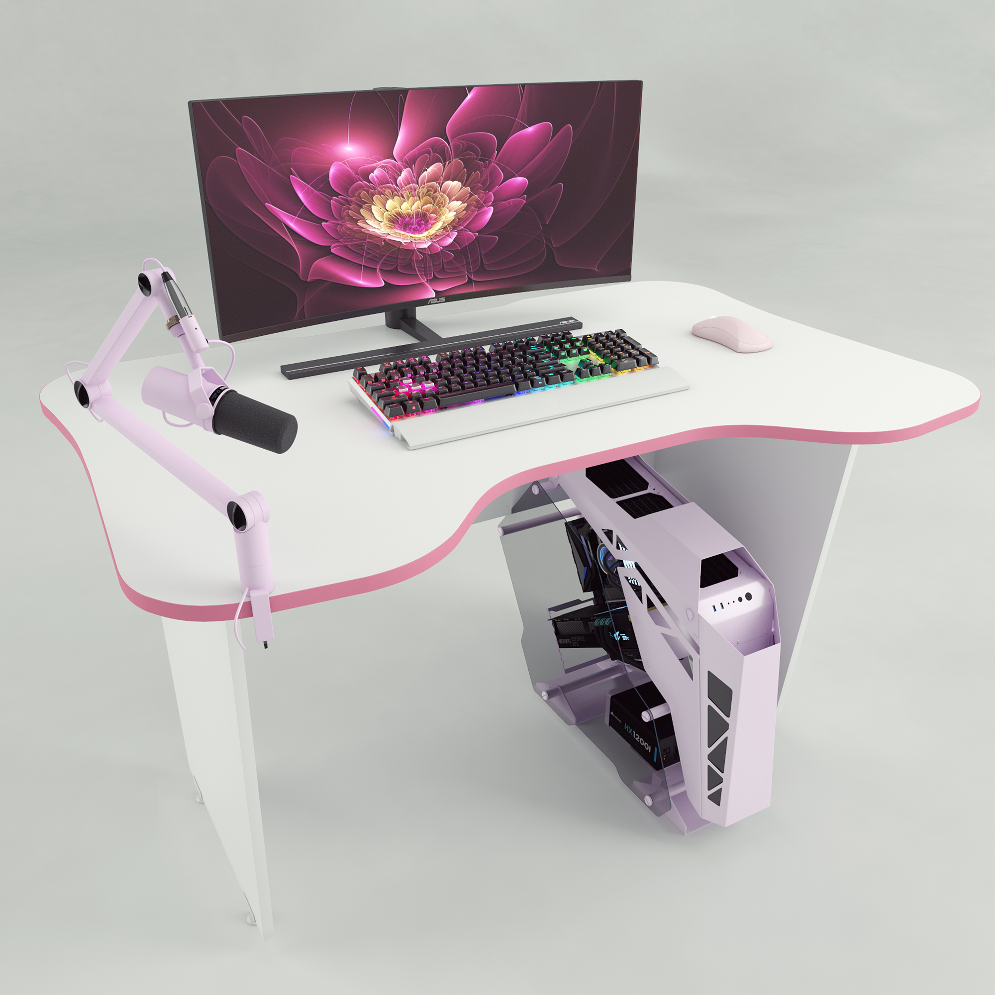 Игровой компьютерный стол myXplace Fly, бело-розовый