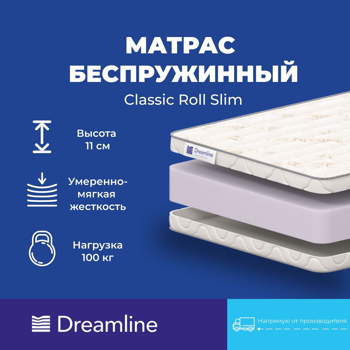 Матрас Dreamline Classic Roll Slim беспружинный 190х190 см