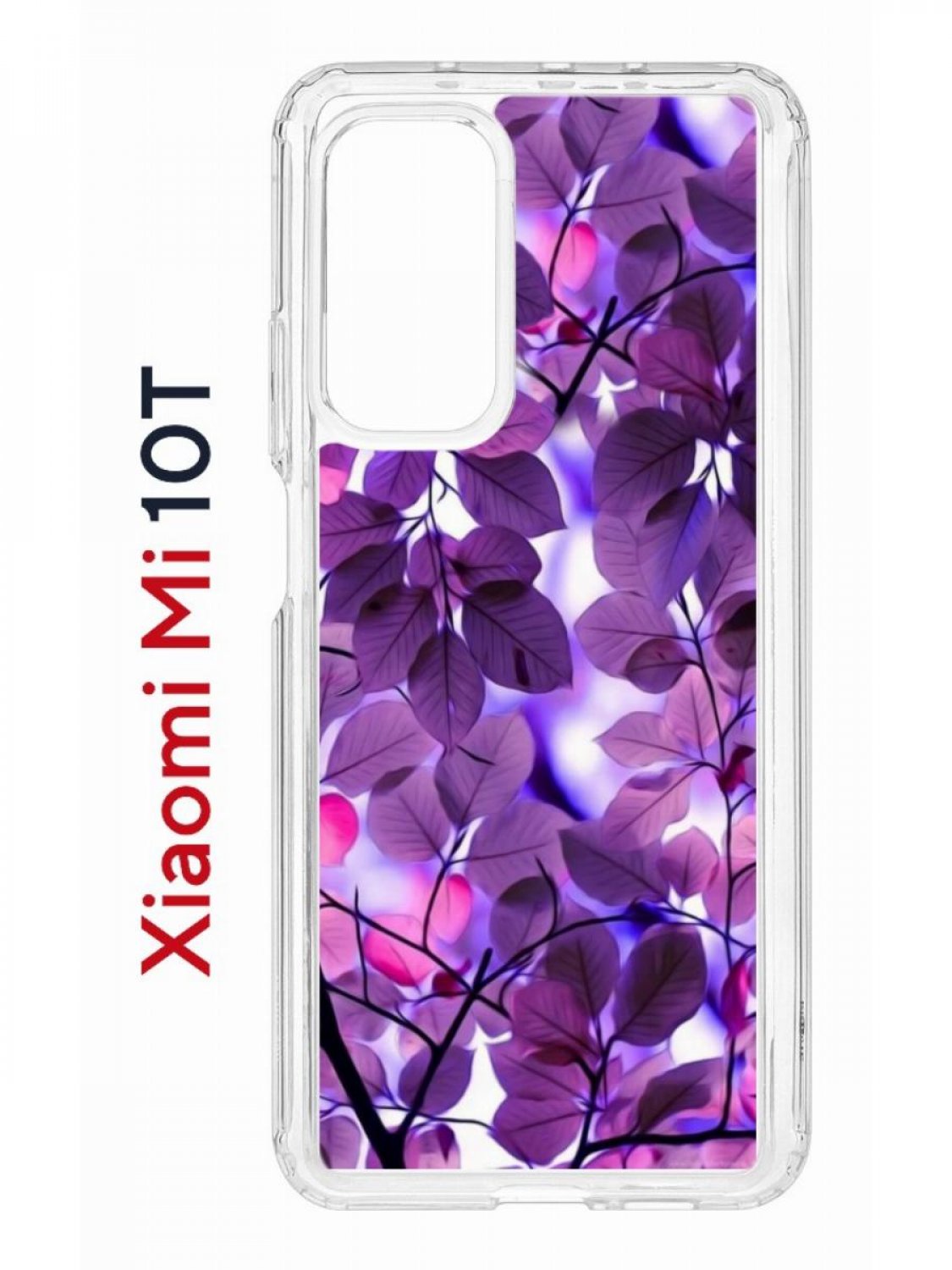 Чехол на Xiaomi Mi 10T/Mi 10T Pro Kruche Print Purple leaves,противоударный бампер