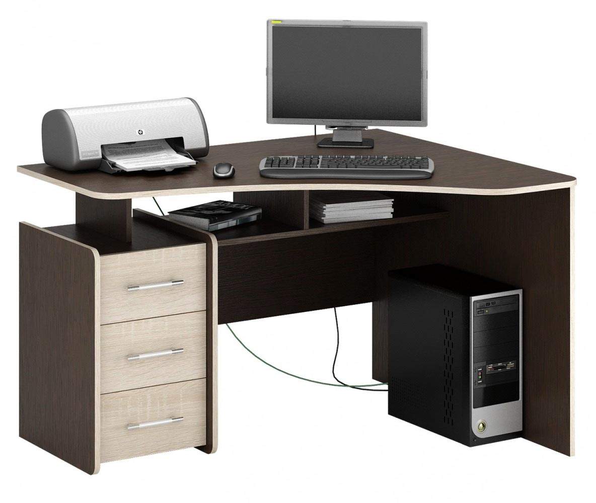 Компьютерный стол MFMaster Триан-5 МСТ-УСТ-05-ВМ-ДМ-16-ПР, венге-дуб молочный