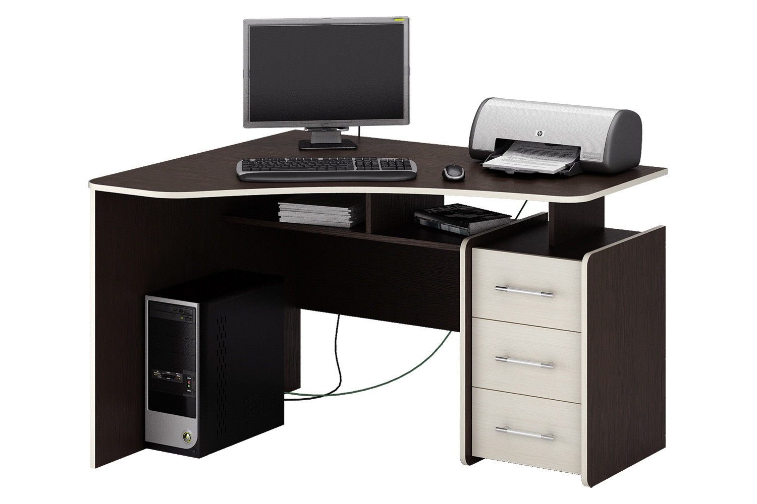 Компьютерный стол MFMaster Триан-5 МСТ-УСТ-05-ВМ-ДМ-16, венге-дуб молочный