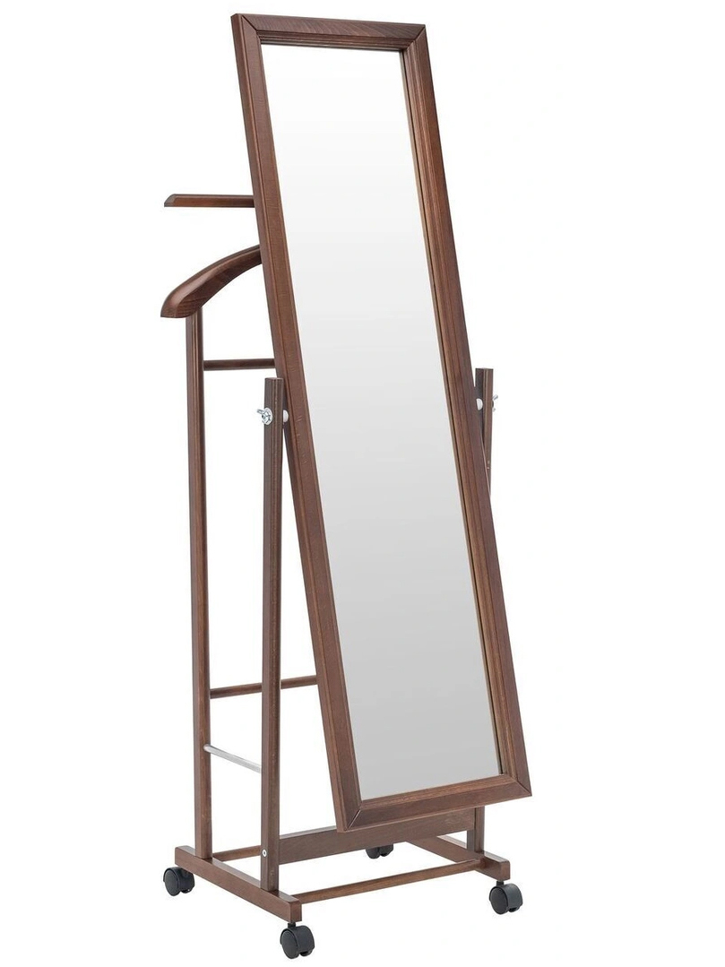 Вешалка напольная Мебелик Флорена В 24Н Костюмная с зеркалом на колесах Средне-коричневый