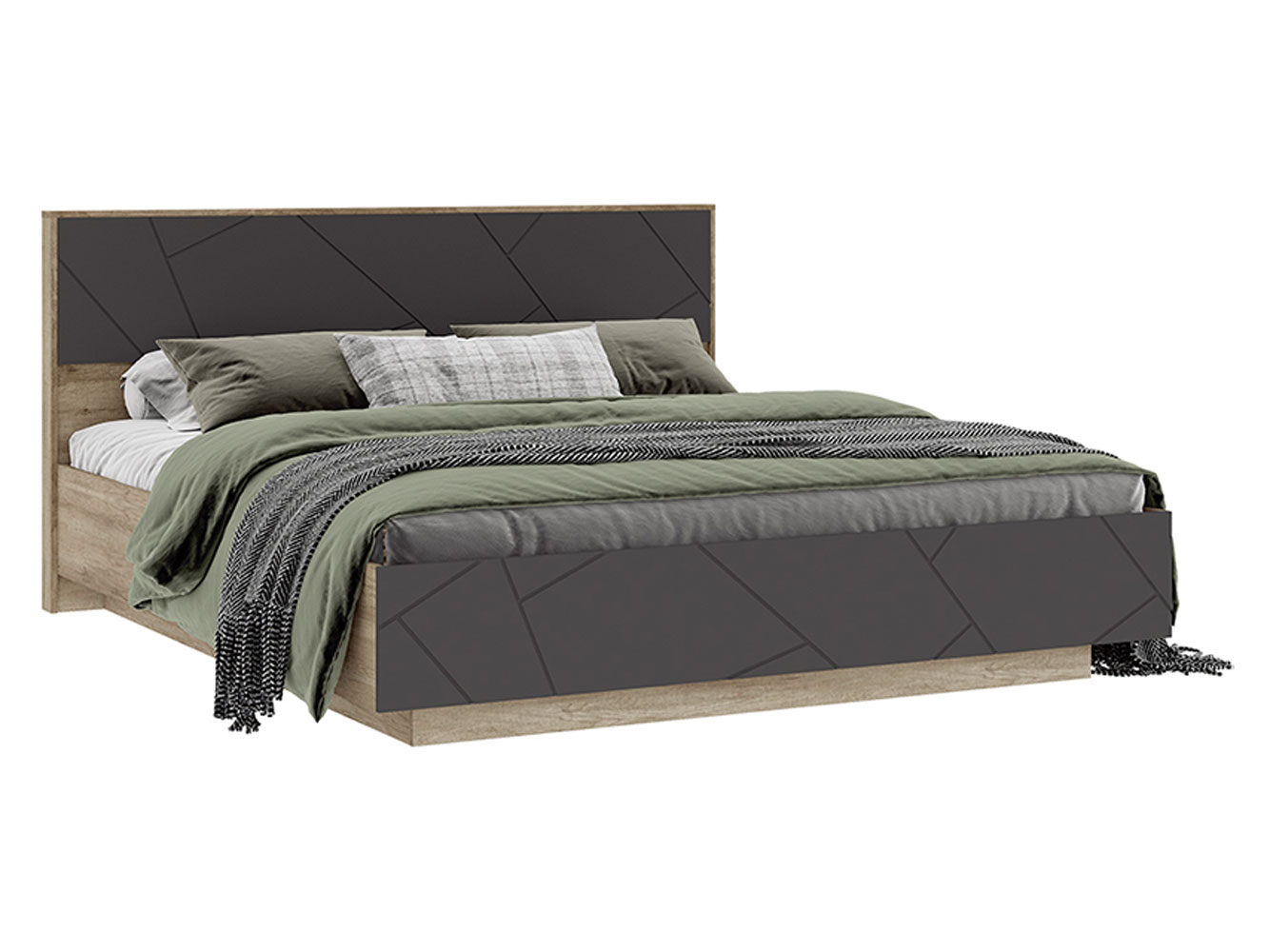 Двуспальная кровать Стендмебель Даллас Дуб Каньон / Софт графит 180х200 см
