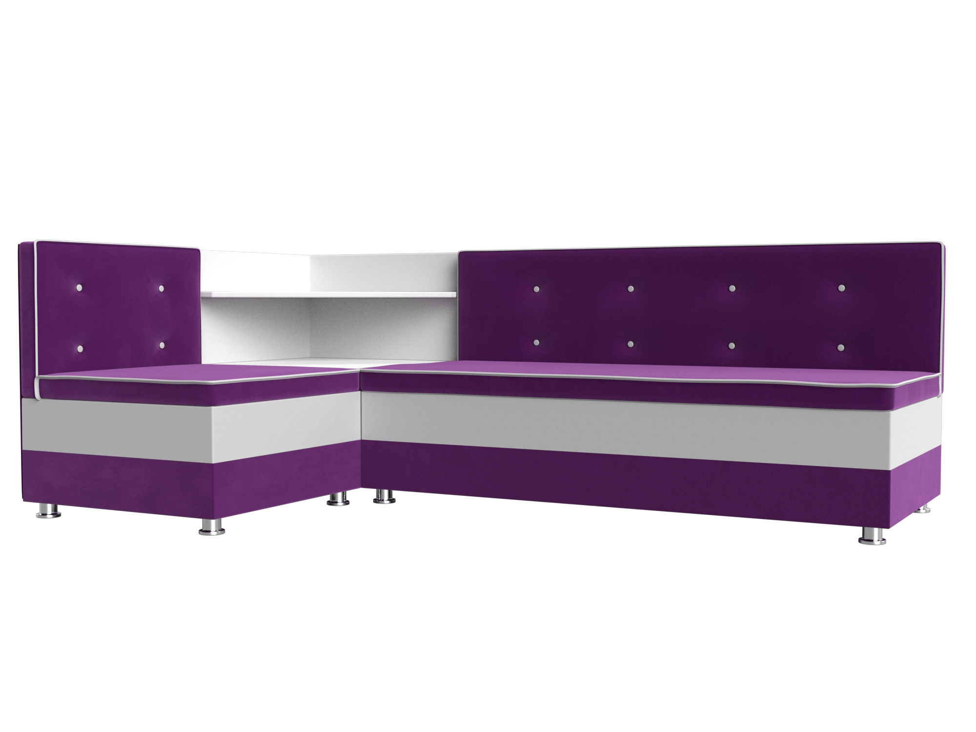 Кухонный угловой диван Милан левый микровельвет/экокожа фиолетовый/белый