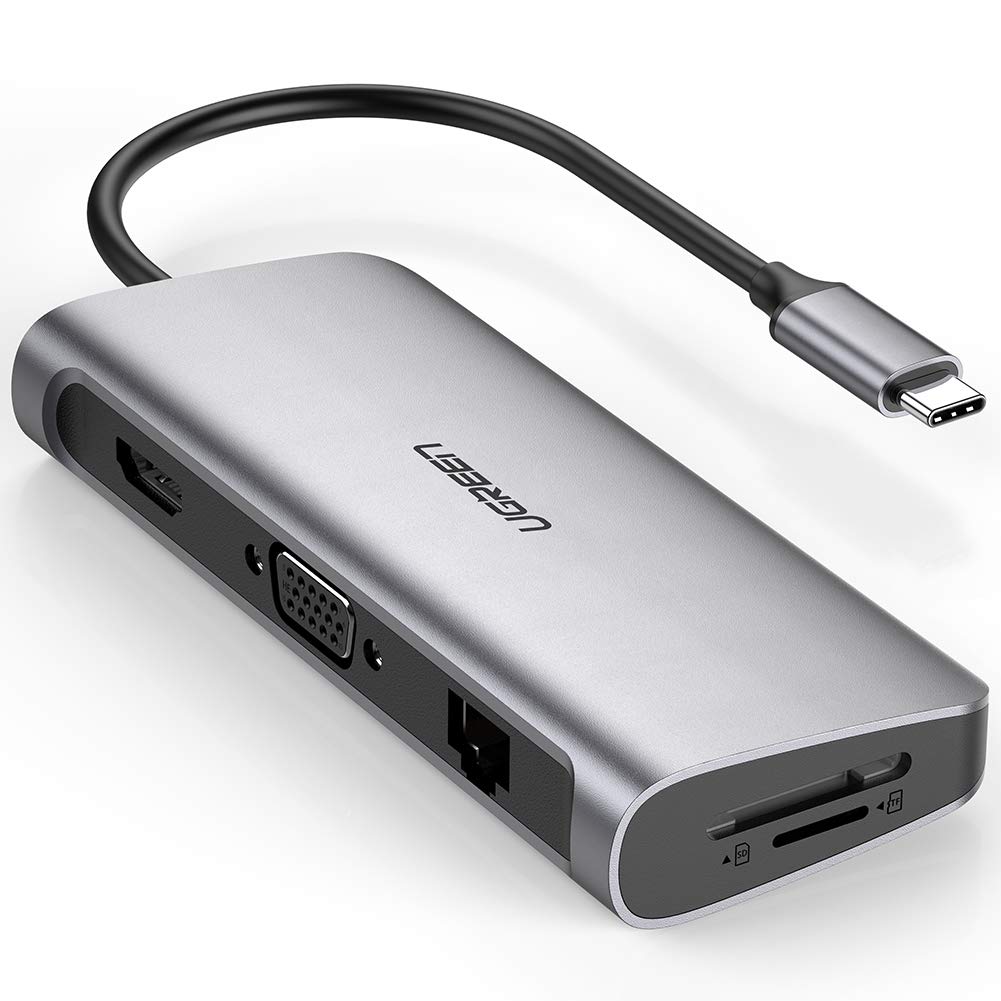 Адаптер Ugreen 80133 USB Type-C хаб 10 в 1 VGA/HDMI/RJ45/SD/USB 3.0/3,5мм