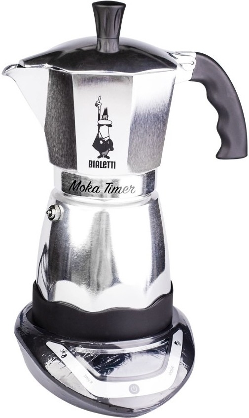 Электрическая гейзерная кофеварка BIALETTI Moka Timer серебристый, черный