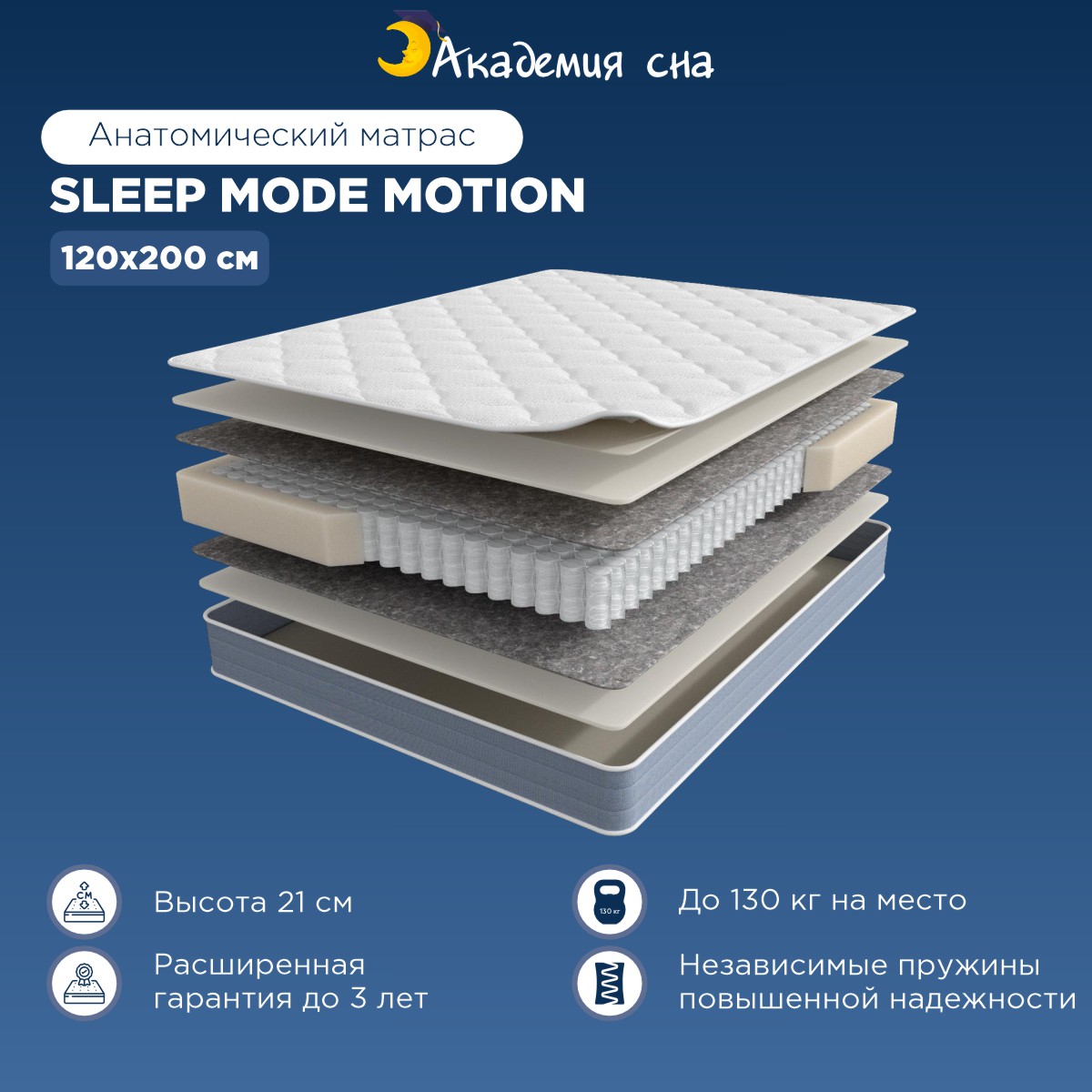 Матрас анатомический Академия сна Sleep Mode Motion 120x200 см