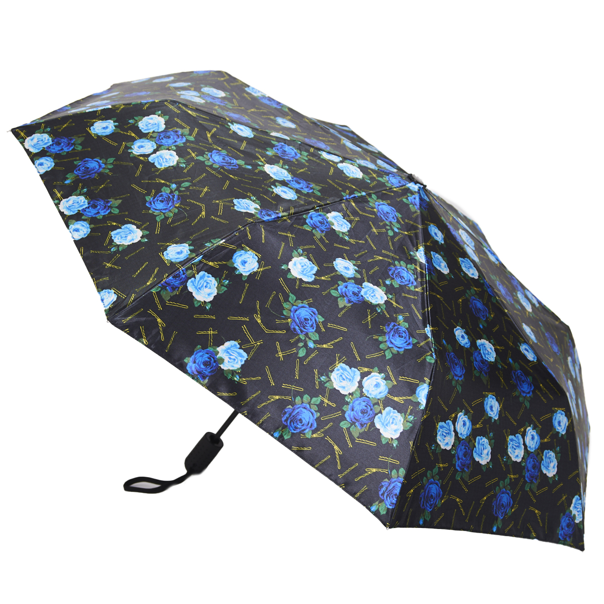 Зонт женский Zemsa 11310 черный/голубой