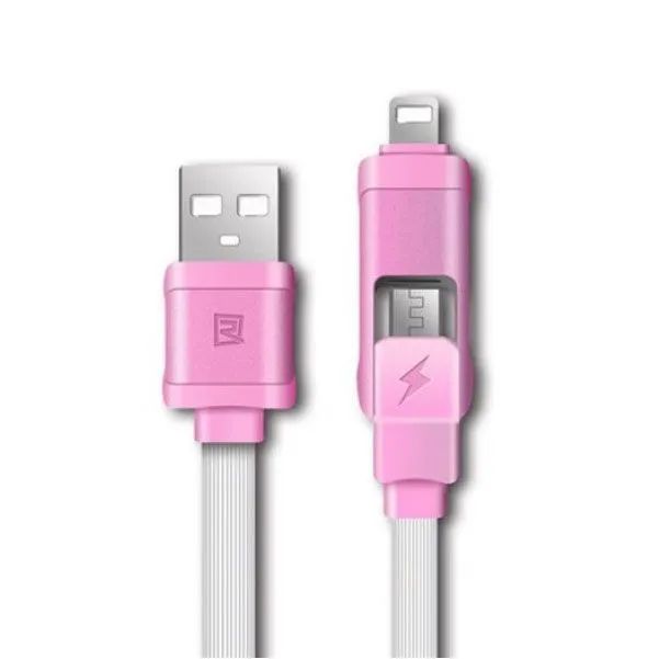 Data кабель USB Remax International RC-27t micro usb+lighting белый/розовый, 100см