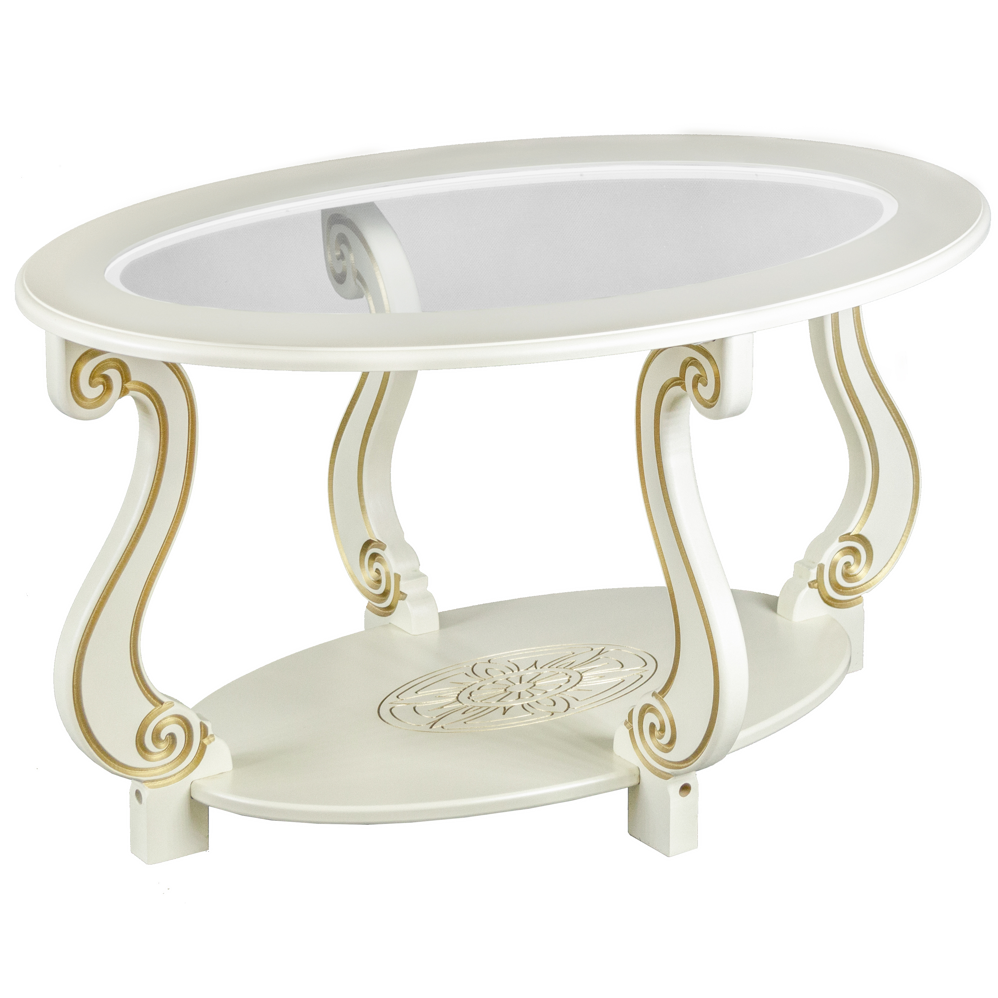 Журнальный столик Мебелик Овация (С) 2565 90х61х49 см, слоновая кость/золото