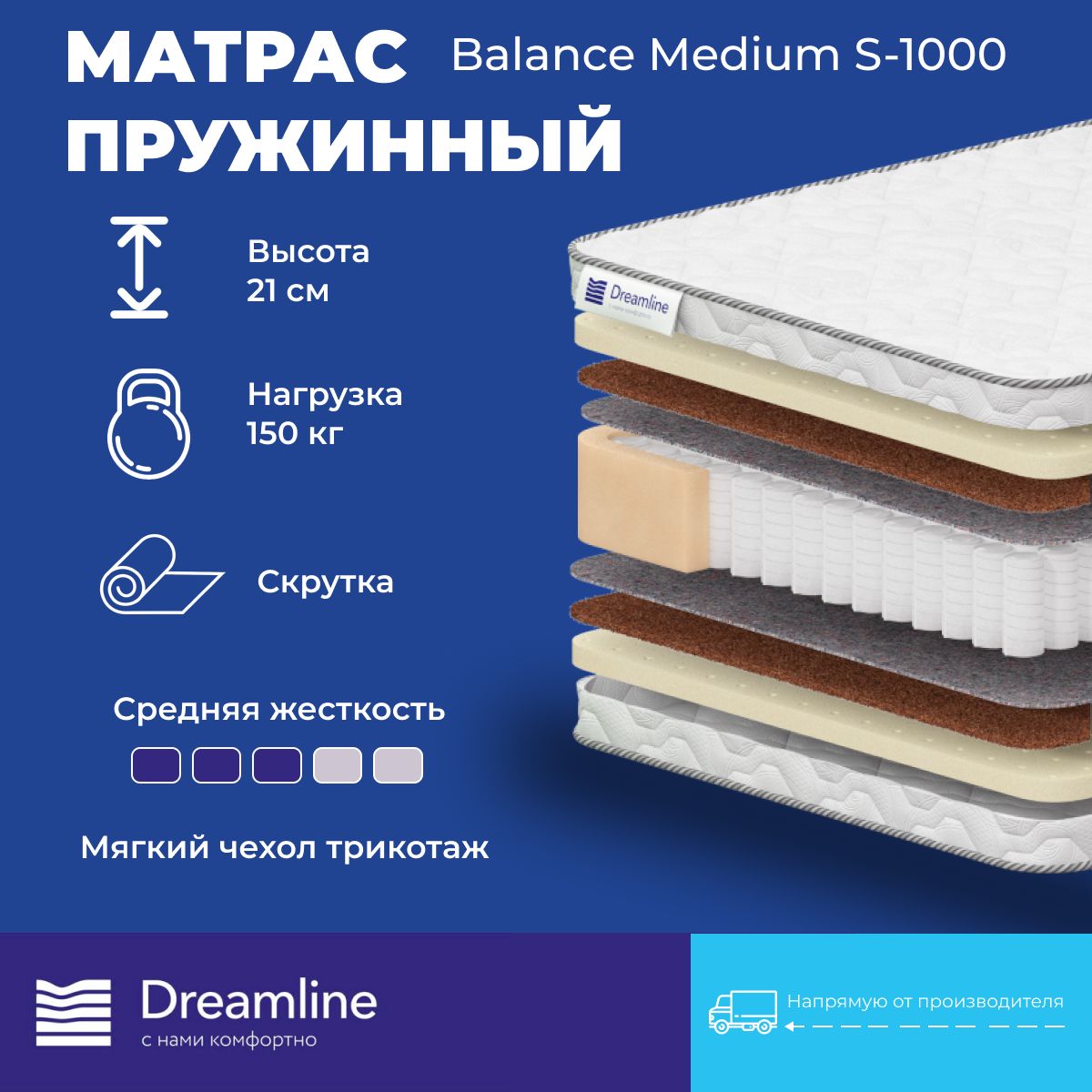 Матрас Dreamline Balance Medium S1000 независимые пружины 180x200 см