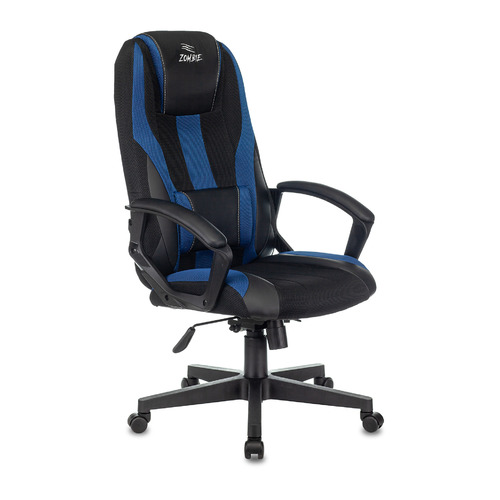 Кресло игровое ZOMBIE 9, на колесиках, текстиль/эко.кожа, черный/синий [zombie 9 blue]