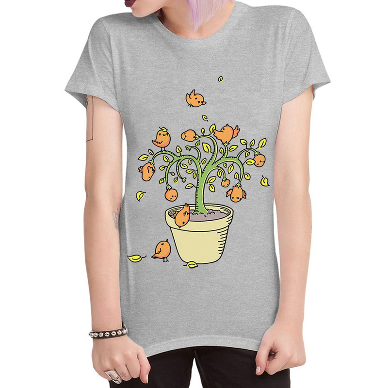 Футболка женская Dream Shirts Растение с птичками серая M