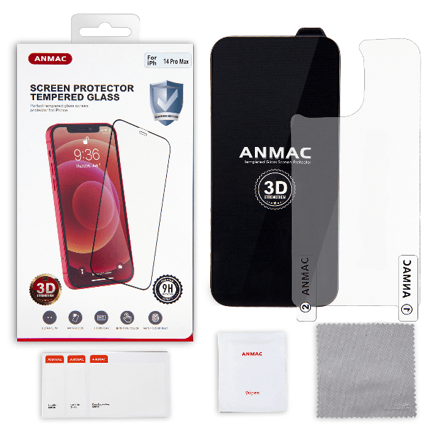 Защитное стекло Anmac IPhone 14 Pro Max 3D черное усиленное