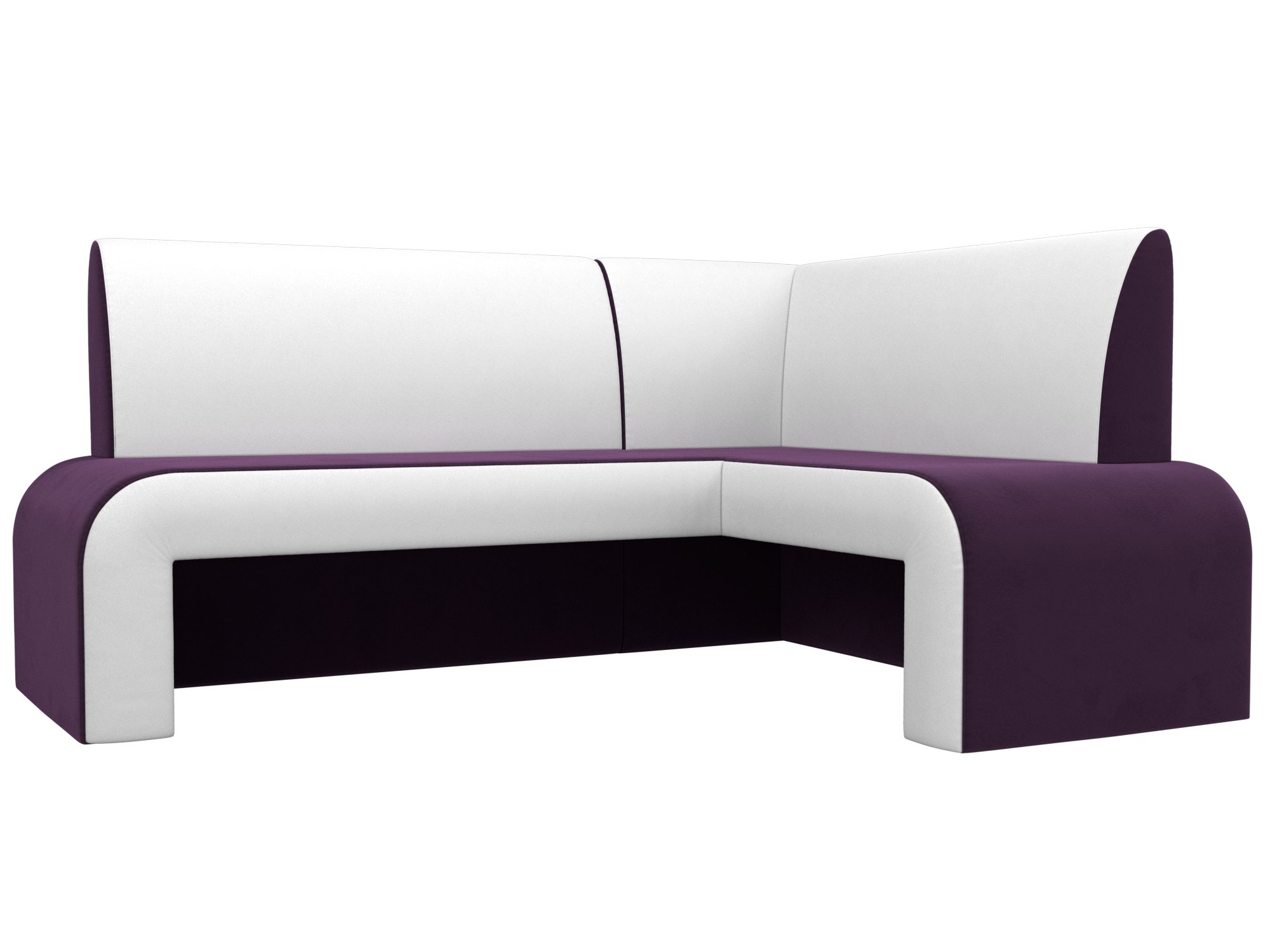 Кухонный угловой диван Кармен правый велюр/экокожа фиолетовый/белый
