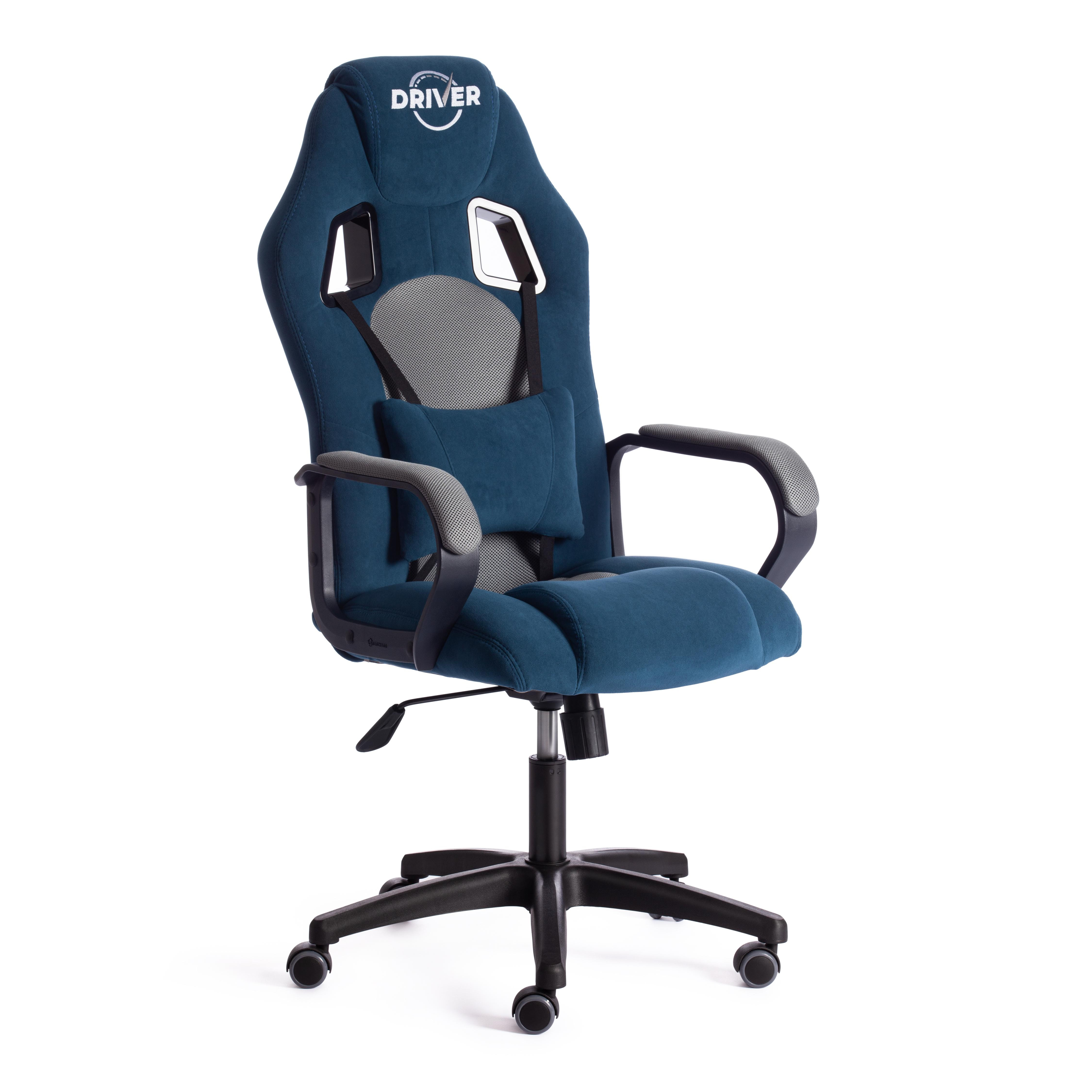 Кресло игровое компьютерное геймерское для пк Tetchair DRIVER синий серый флок/ткань