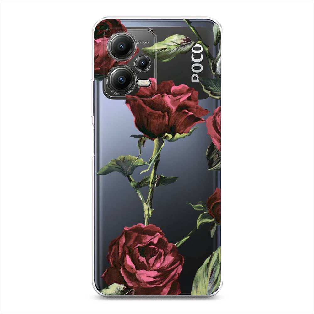 Чехол Awog на Poco X5 5G "Бордовые розы фон"