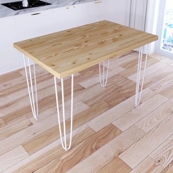 Стол кухонный Solarius Loft металл-дерево 100x70х75 без шлифовки и покрытия, белые ножки