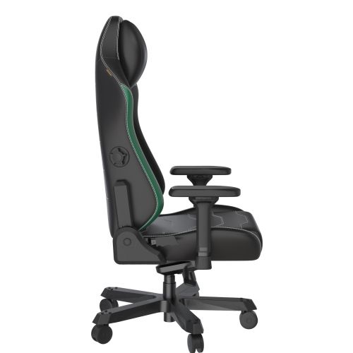 Кресло DxRacer I-DMC/MAS2022/NE черное с зелеными вставками, экокожа, 4D-подлокотники, мех