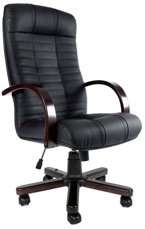 Кресло офисное Евростиль Атлант Экстра M-PP (орех) кожа черная