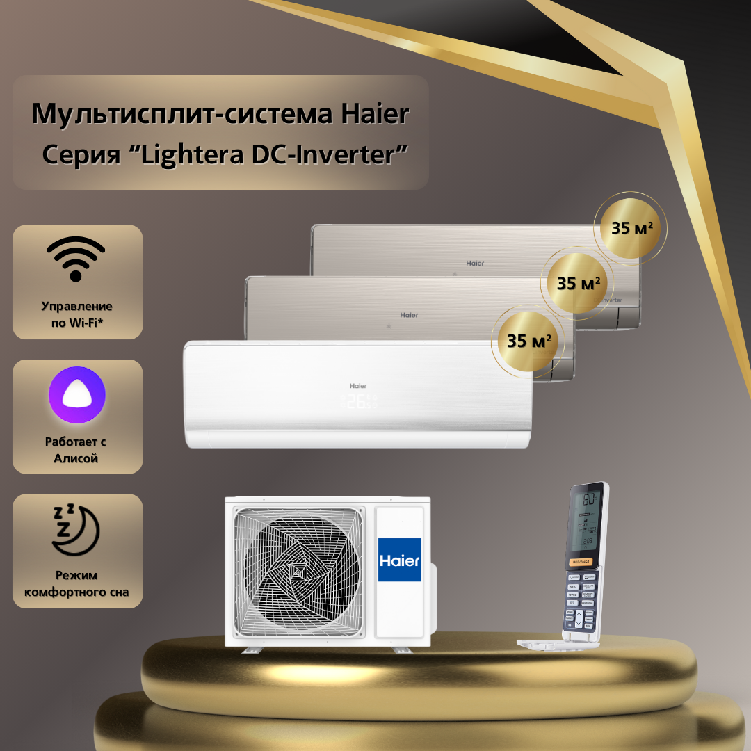 Мульти сплит-система Haier 2 х AS12NS6ERA-G+AS12NS6ERA-W/3U70S2SR5FA+Wi-Fi модуль ESP32