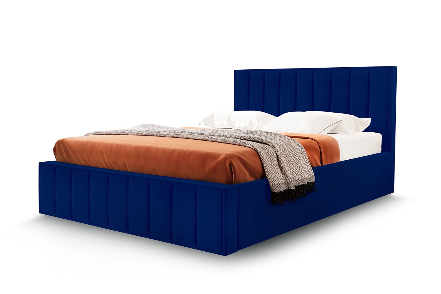 Кровать 160х200 с подъемным механизмом двуспальная Karla с мягким изголовьем синий