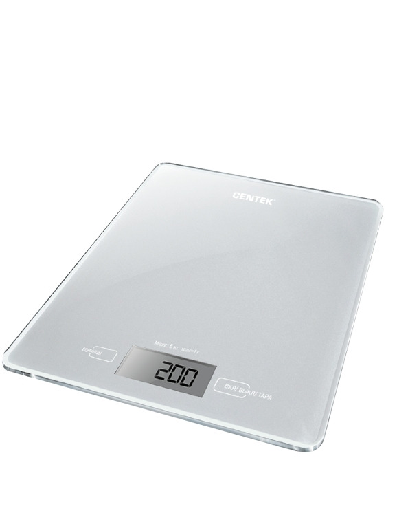 Весы кухонные Centek CT-2462 серебристые, электронные, стеклянные, LCD, 190х200 мм