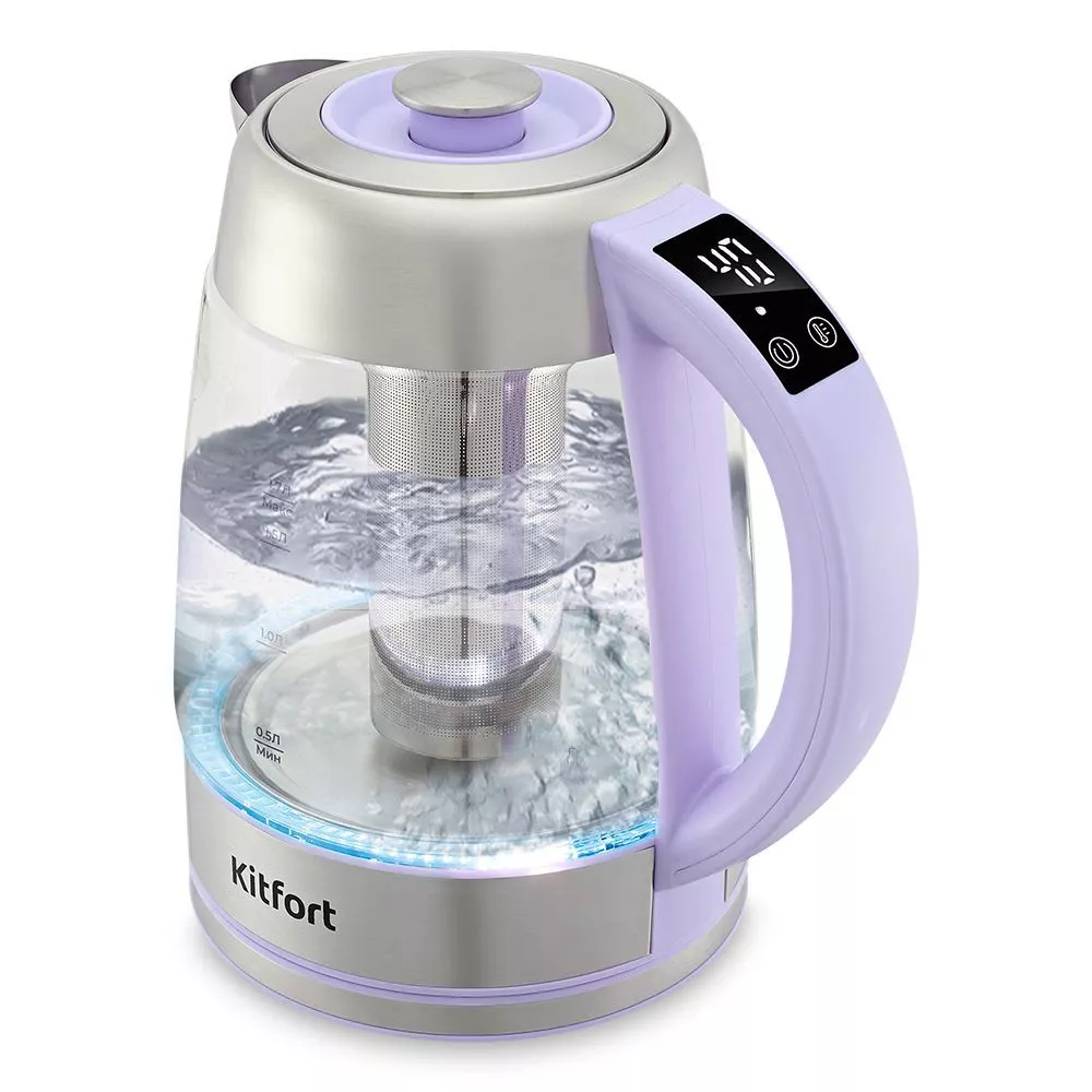 Чайник электрический Kitfort КТ-6624 1.7 л фиолетовый, серый, прозрачный