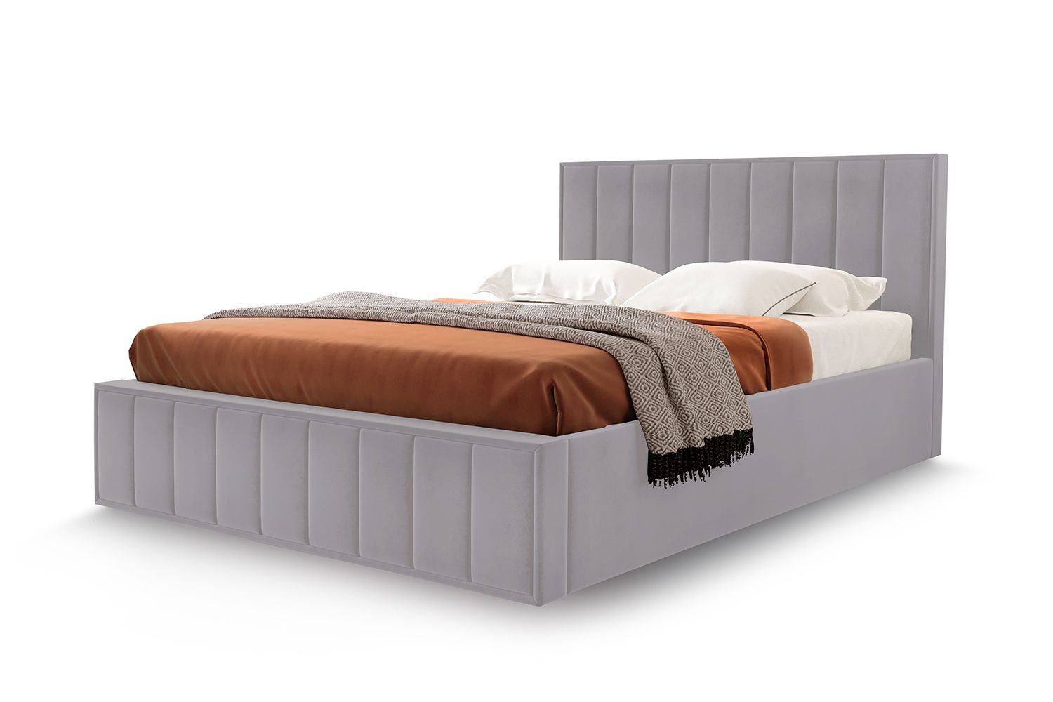 Кровать 160х200 с подъемным механизмом двуспальная Karla с мягким изголовьем серый