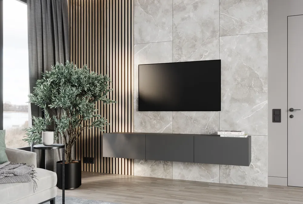 ТВ тумба подвесная НК-Мебель PLANO 26, серый графит 180х36.6х31 см