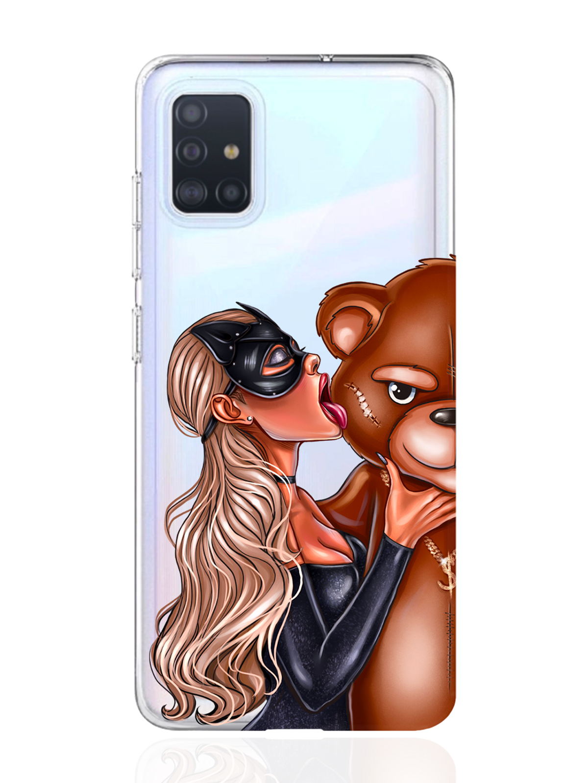 Чехол MustHaveCase для Samsung Galaxy A51 Кошечка блондинка и мишка прозрачный
