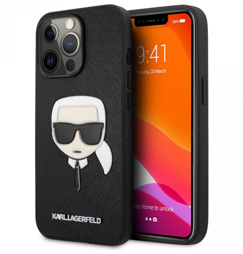 Чехол CG Mobile Karl Lagerfeld PU Saffiano Karls Head Hard для iPhone 13 Pro, Черный