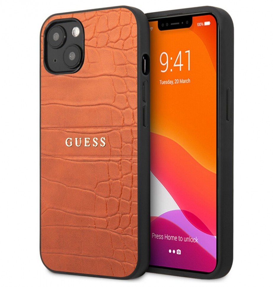 Чехол CG Mobile Guess PU Croco with metal logo Hard для iPhone 13, Оранжевый