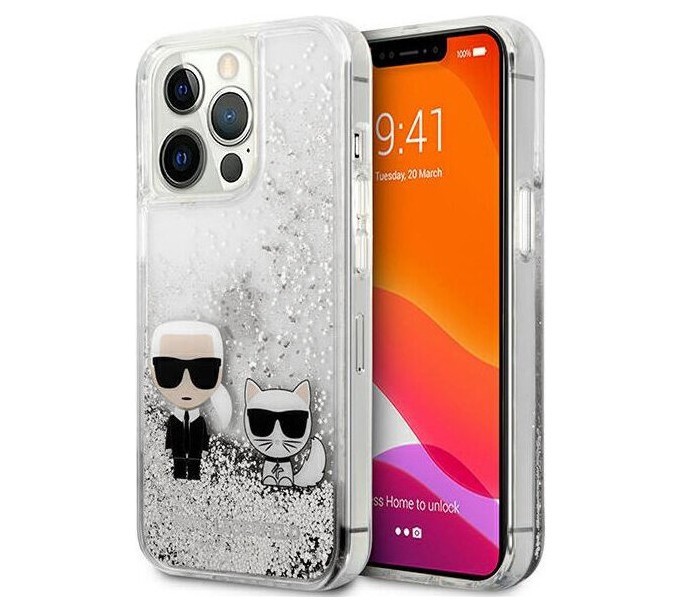 Чехол CG Mobile Lagerfeld Liquid glitter Karl Choupette iPhone 13 Pro Max, Серебристый