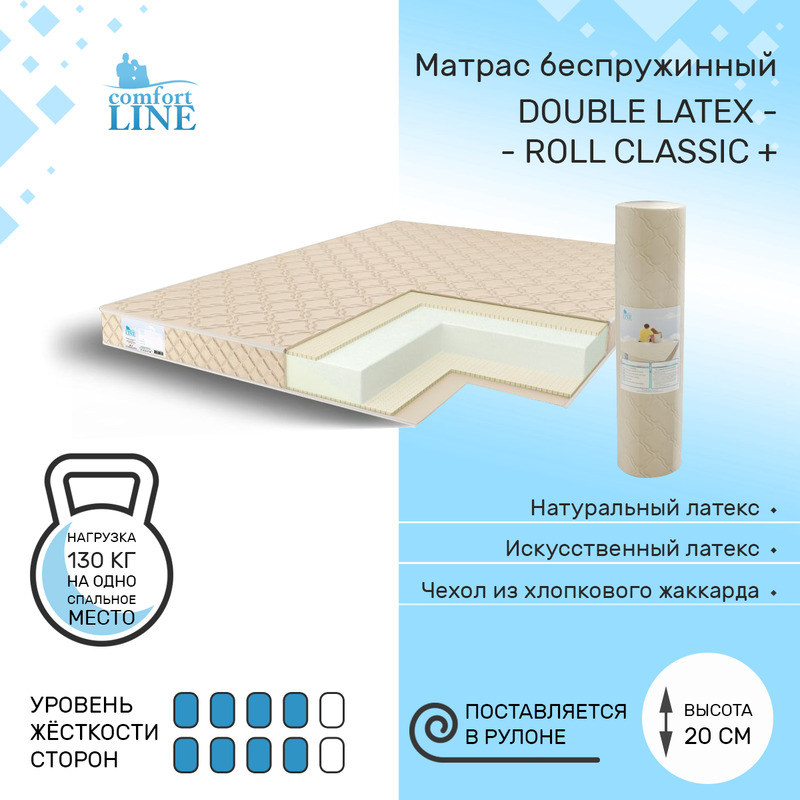 Матрас беспружинный Comfort Line Double Latex Roll Classic+ 75х195, высота 20 см