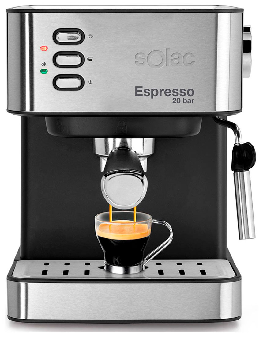 Рожковая кофеварка Solac Espresso 20 Bar серебристая, черная