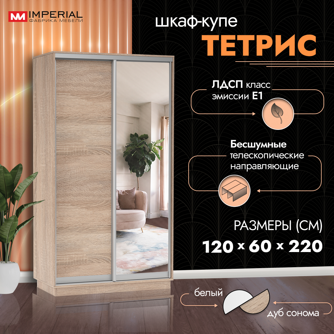 Шкаф-купе Империал Тетрис с зеркалом 120х60х220 Сонома