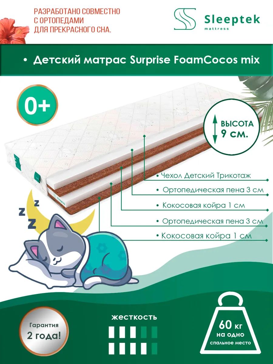 Матрас беспружинный детский Sleeptek Surprise FoamCocos mix/brdlux1475620 70х180