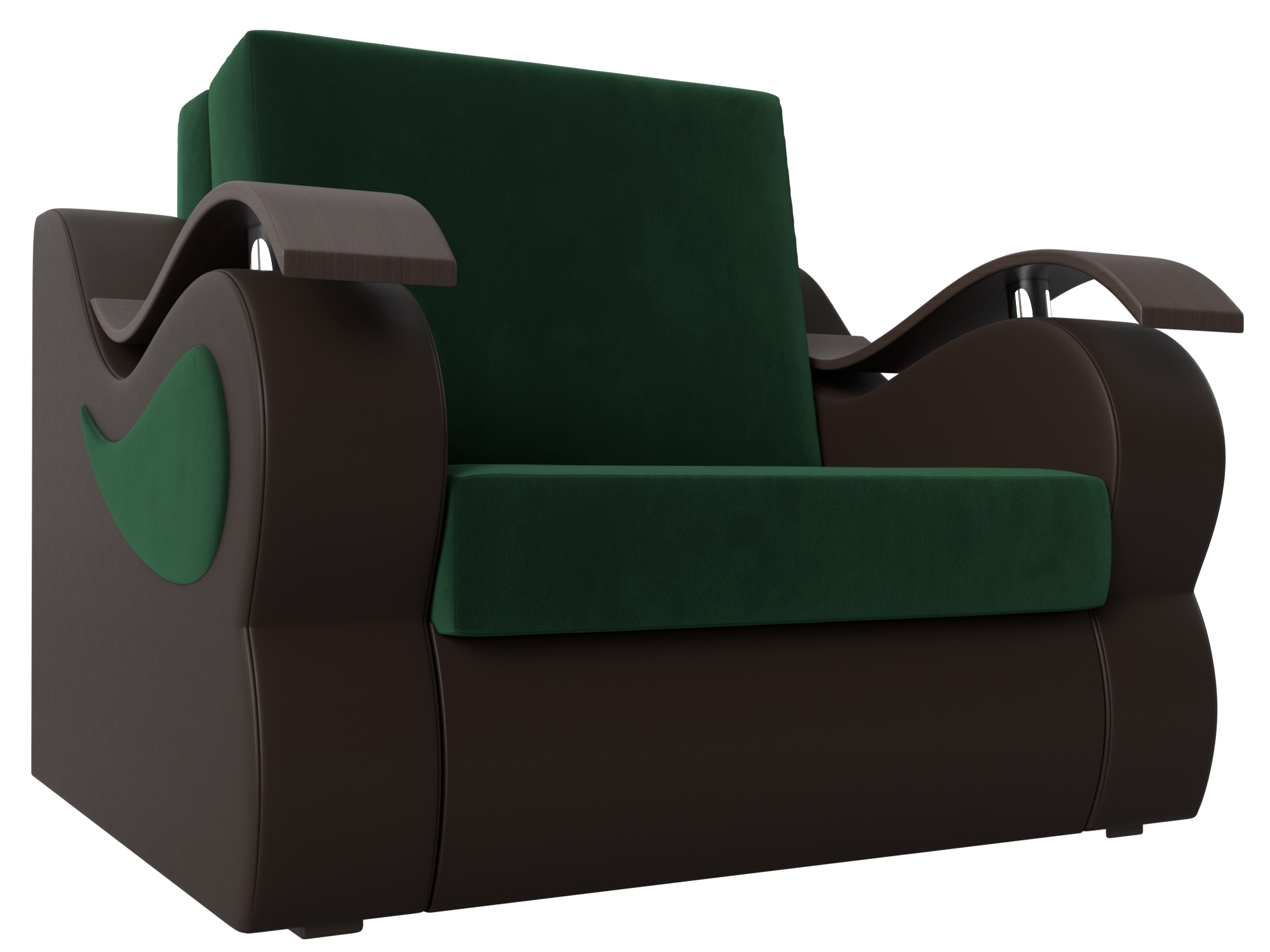 Кресло-кровать Меркурий 80 велюр/экокожа зеленый/коричневый
