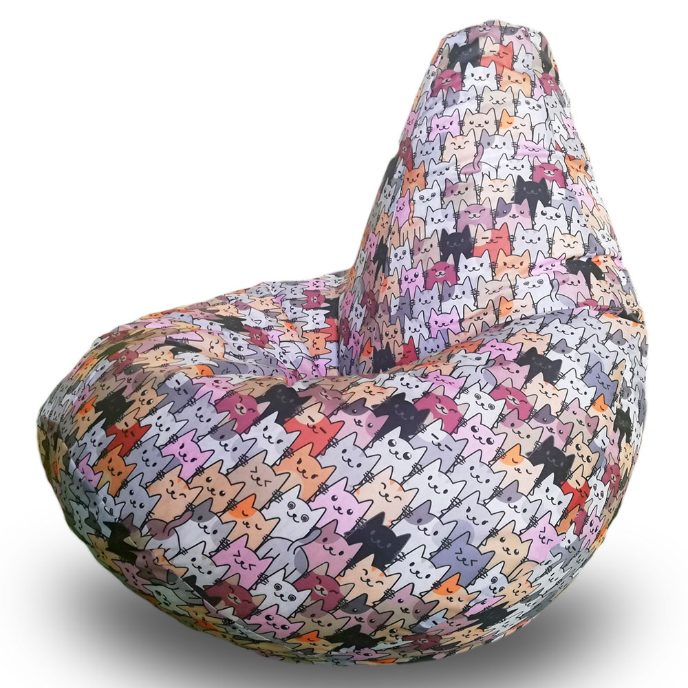 Кресло мешок груша XL Компакт, оксфорд, коты серые