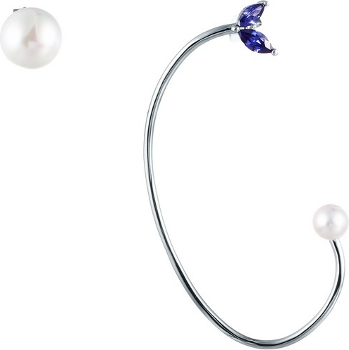 Серьги джекеты из серебра Джей Ви ME12751B, жемчуг искусственный/фианит