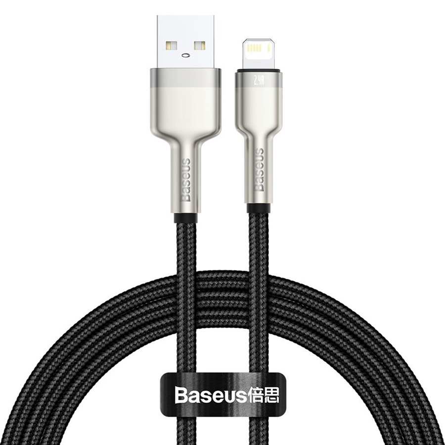 Кабель USB 2.0 A - Lightning 1м Baseus Cafule Series Metal Data 2.4A - Черный (CALJK-A01)